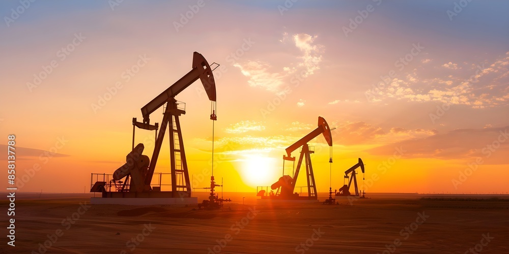 Energy Market Dynamics Illustrated Through Sunset Silhouette of Oil ...