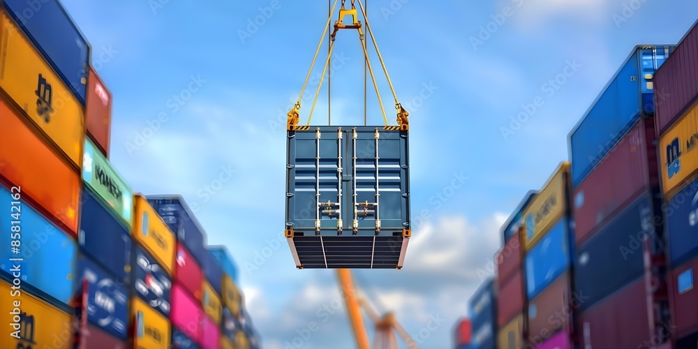 Crane lifting shipping container onto cargo ship highlighting ports ...