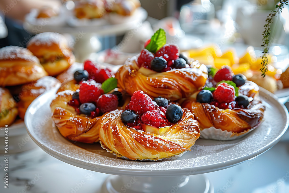 Elegant Platter of Danish Pastries with Colorful Fruit Toppings in ...