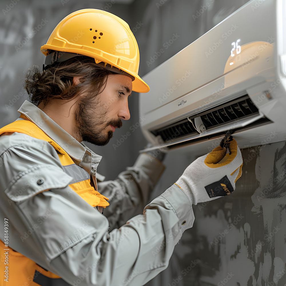 technician man cleaned mold in the air conditioning system, repairman ...