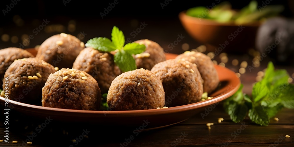 Traditional Lebanese kibbeh on wooden backdrop with copy space and ...