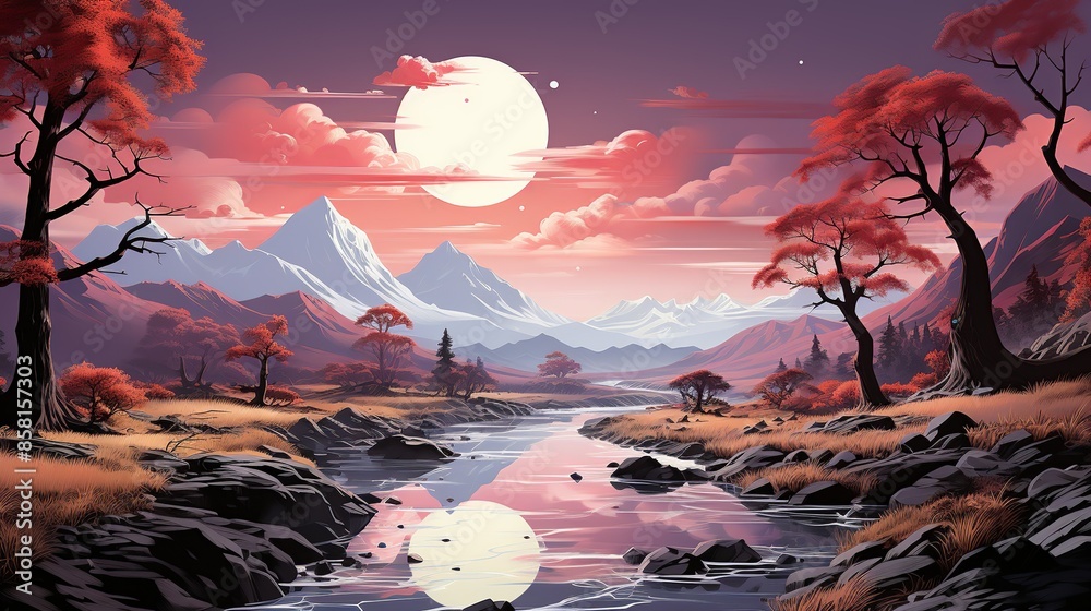 A whimsical illustration of a fantasy world, with mythical creatures ...