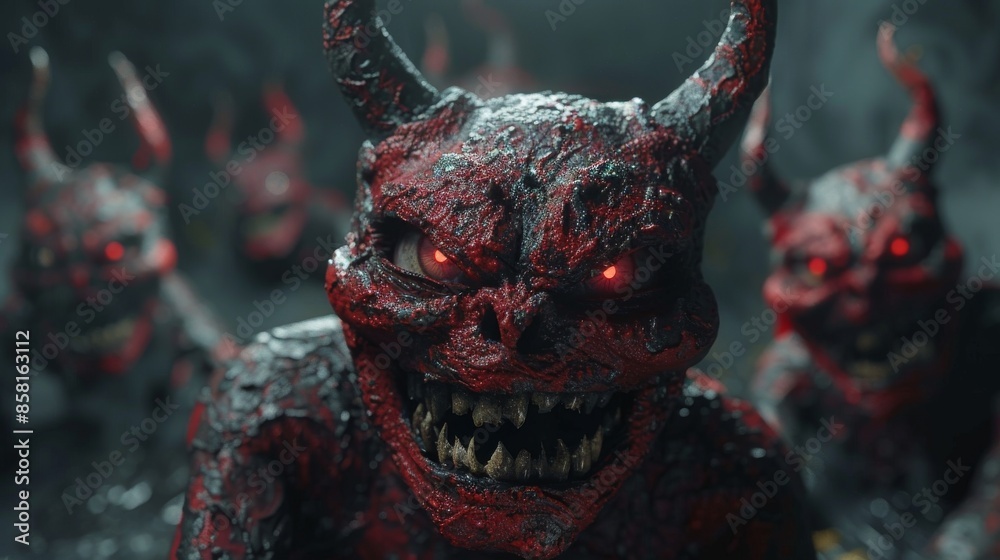An image depicting red demonic creatures with glowing eyes and fierce ...