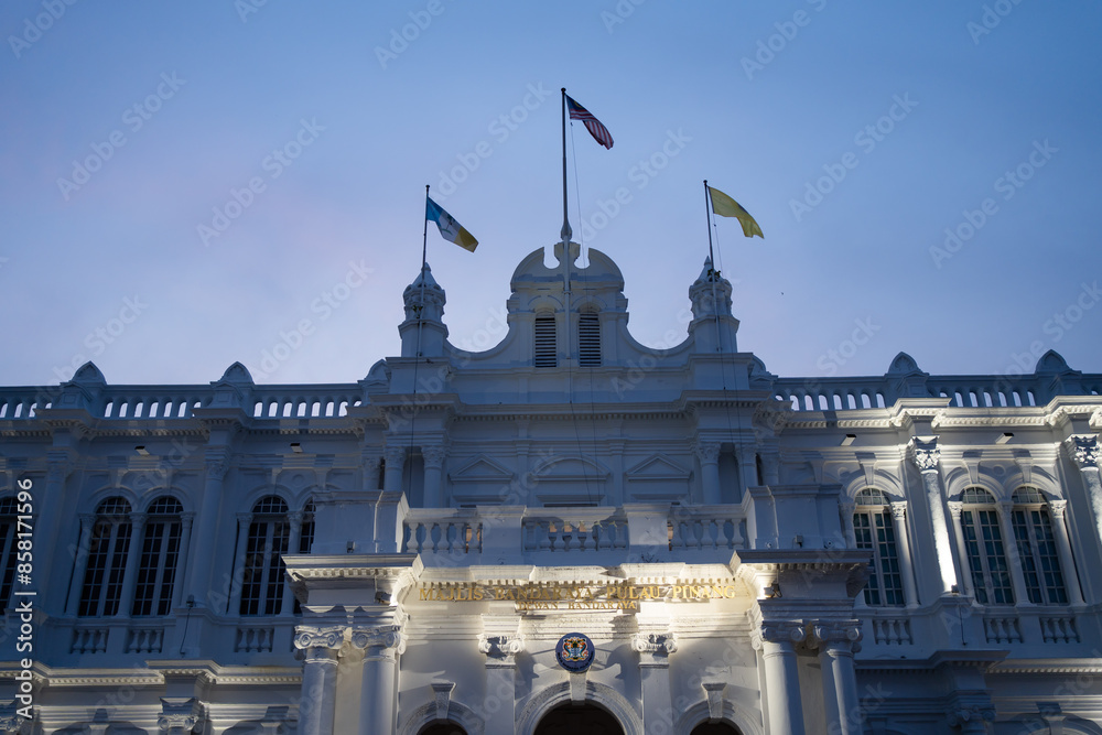 PENANG, MALAYSIA - APR 16, 2024: Night view of Majlis Bandaraya Pulau ...