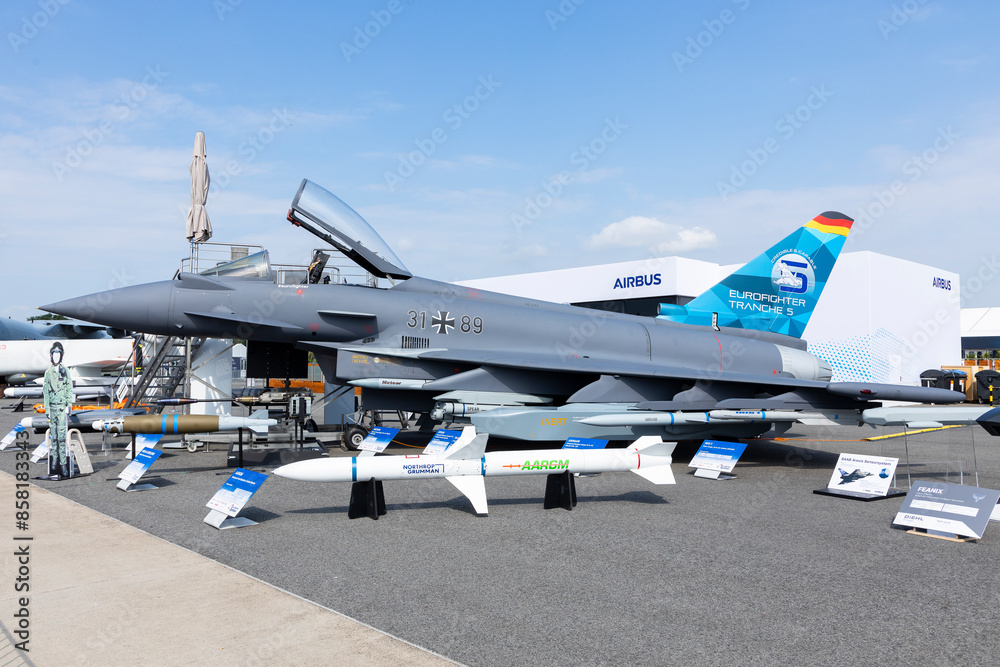 Eurofighter Typhoon military jet with a variety of missiles and weapons ...