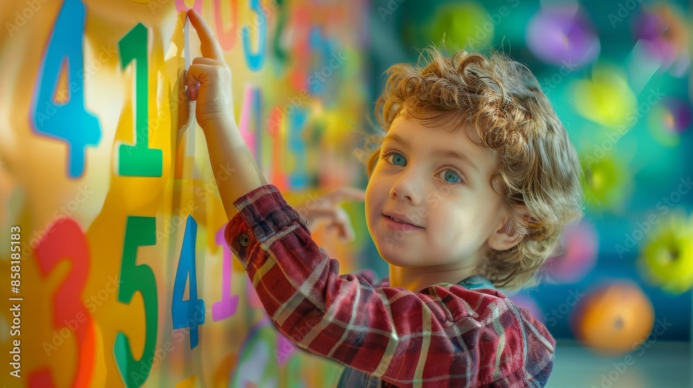 Kids learning numbers with a counting chart, pointing to each number in ...