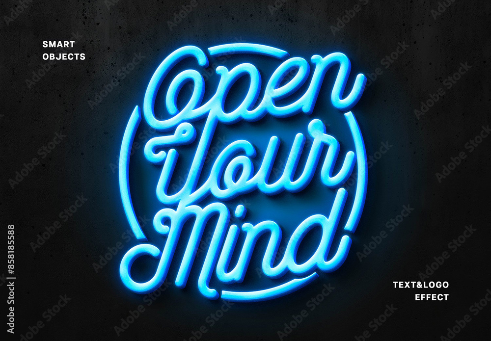 Bright Blue Neon Sign Text And Logo Mockup Stock Template | Adobe Stock