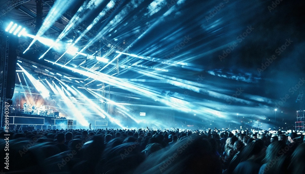 Dynamic Outdoor Concert with Vibrant Stage Lights and Energetic Crowd ...