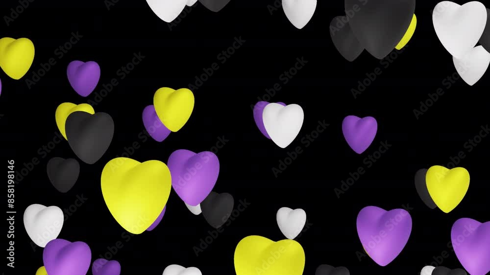 Animated hearts in Non Binary flag colors on alpha loop. Flag colors ...