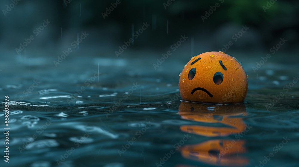 A 3D luxury yellow face emoji with a sad frown and tear-filled eyes ...
