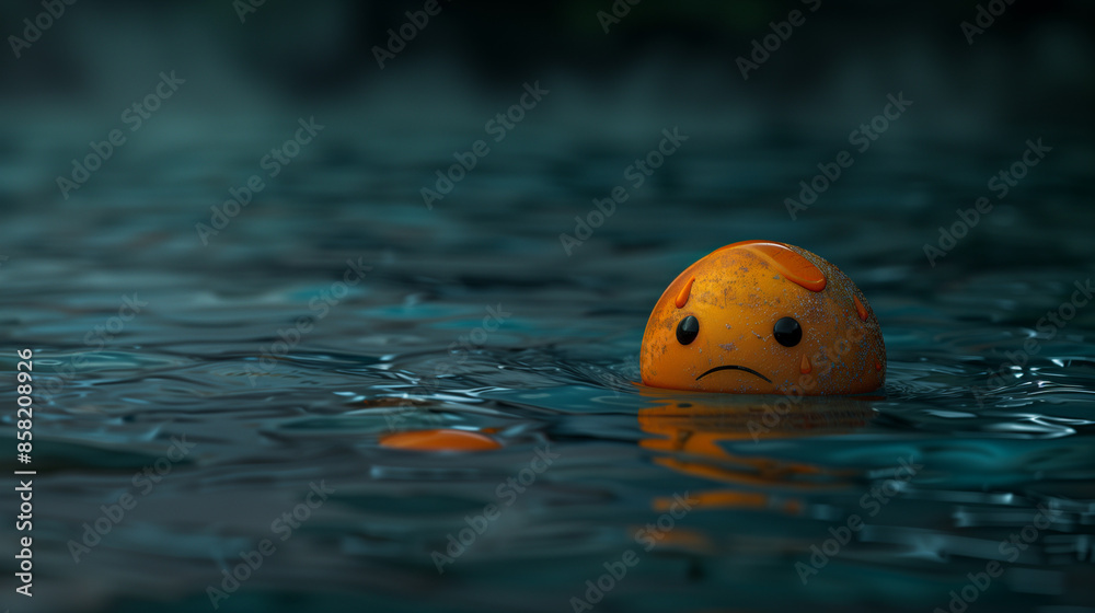 A 3D luxury yellow face emoji with a sad frown and tear-filled eyes ...
