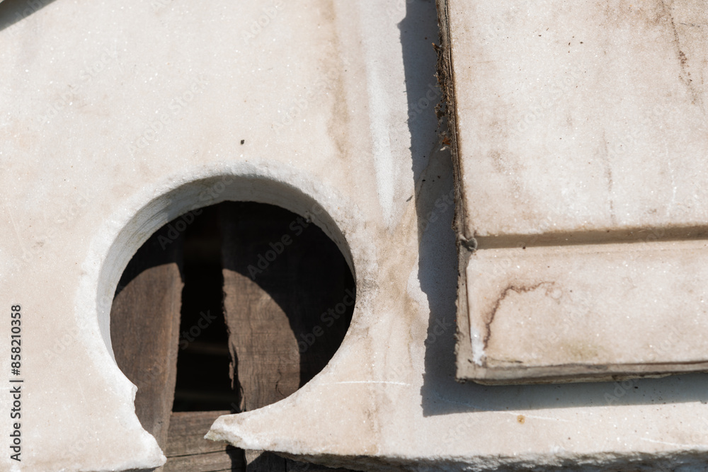 Poster reclaimed marble slabs with hole on a wood pallet – Wall Art ...