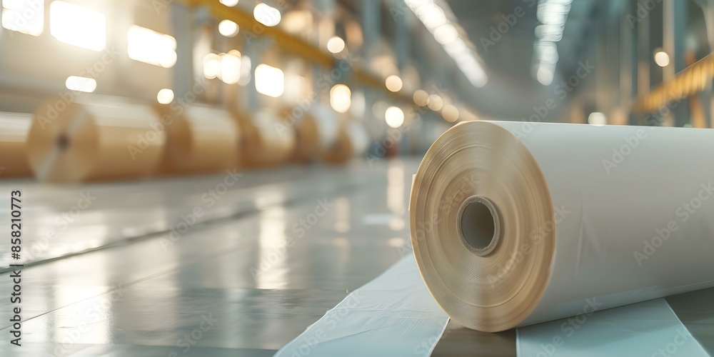 Machines in paper mill factory transforming wood pulp into usable paper ...