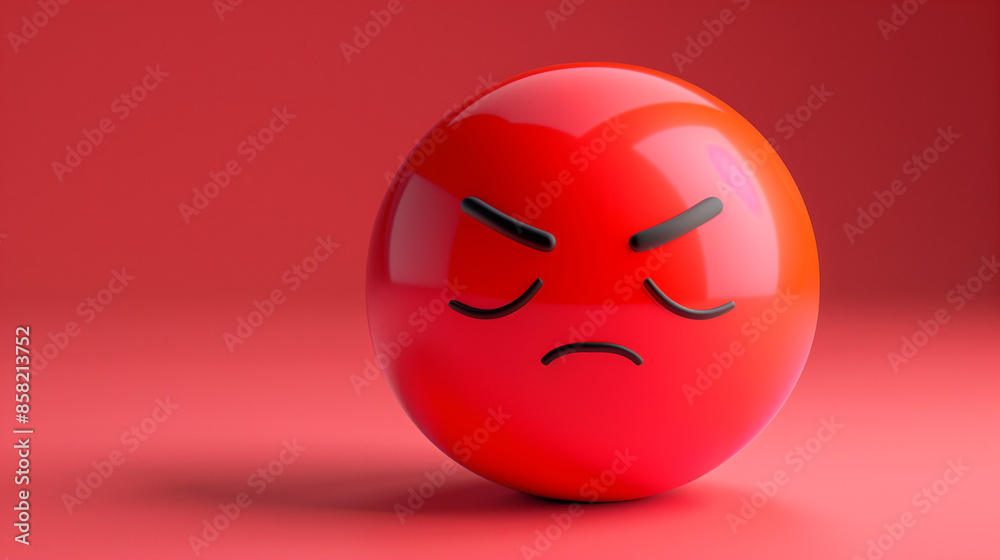 Round 3d red angry emoji face on a red background. High-resolution ...