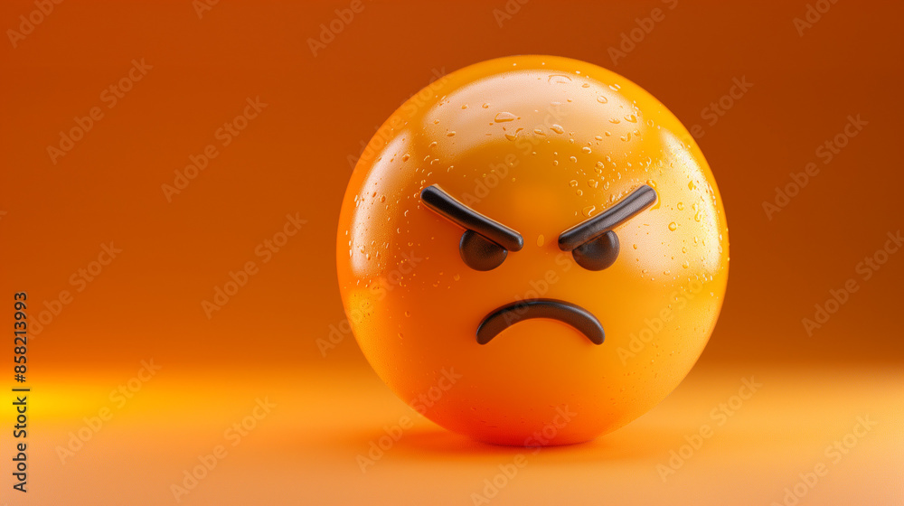 Round 3d red angry emoji face on a red background. High-resolution ...
