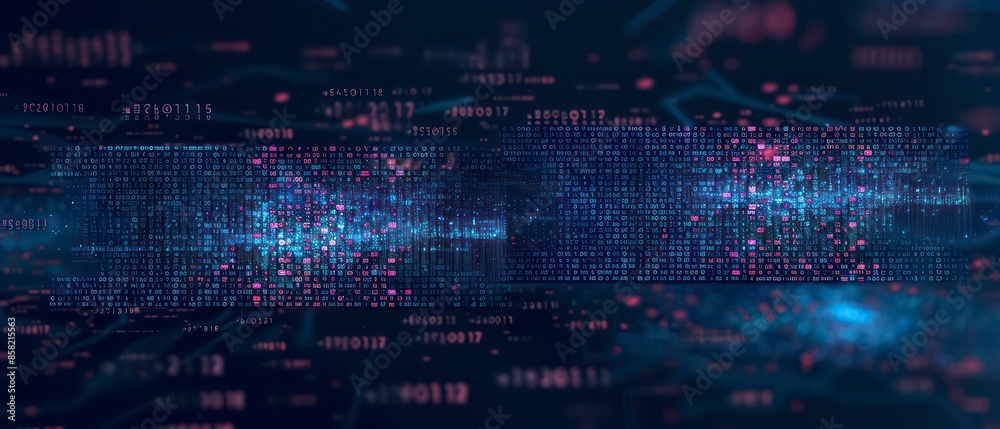 Digital illustrations in blue showcase computer codes and futuristic ...