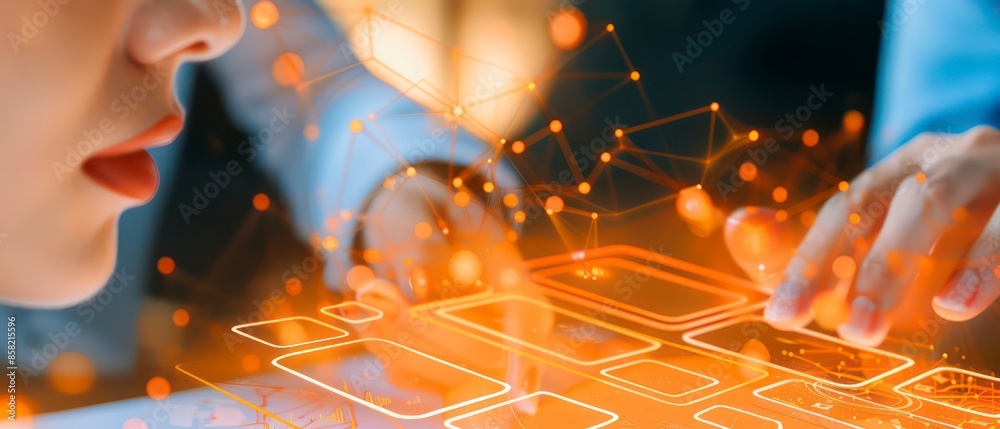 people in offices using computers, designed in a flat style ...