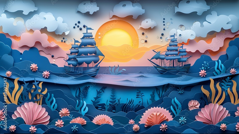 Paper craft undersea treasure hunt with sunken ships and hidden riches ...