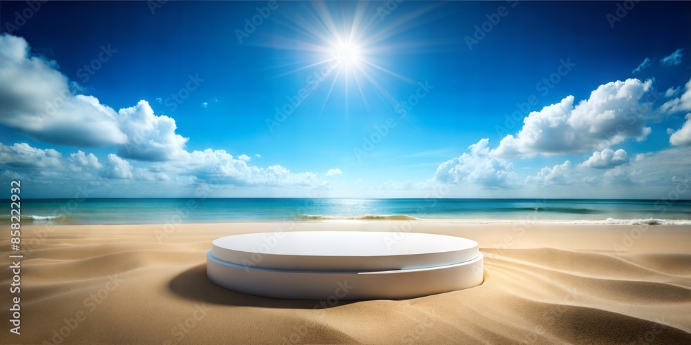 Beach podium summer background sand product 3D sea display platform ...