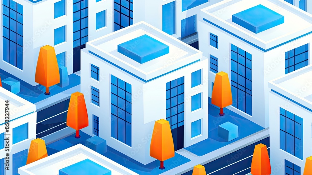 Isometric view of modern blue city architecture with skyscrapers and ...
