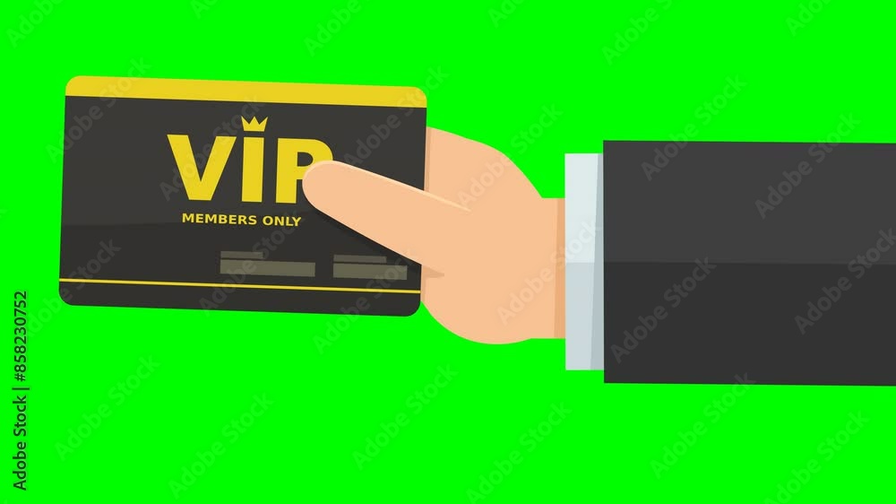 A hand presents a VIP card from the right on green screen, transparent ...