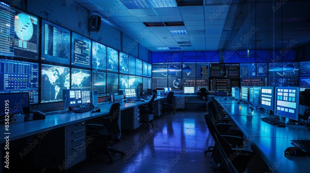 network operations center (NOC) overseeing the management of a vast ...