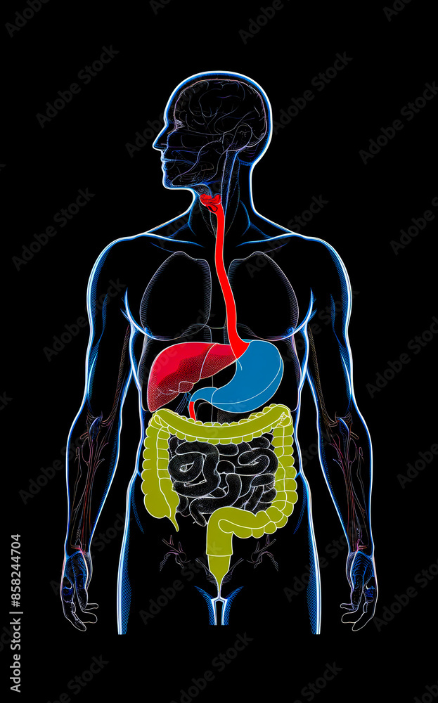 Human Digestive System Organs Chart Stock Illustration | Adobe Stock