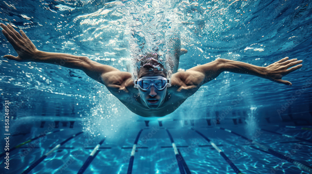 Professional swimmer diving into an Olympic pool Stock Photo | Adobe Stock