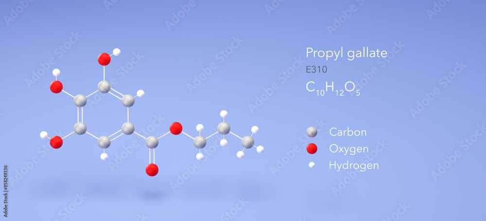 propyl gallate molecule, molecular structure, antioxidant e310, 3d ...