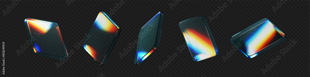 3d glass square shapes set with refraction and holographic effect ...