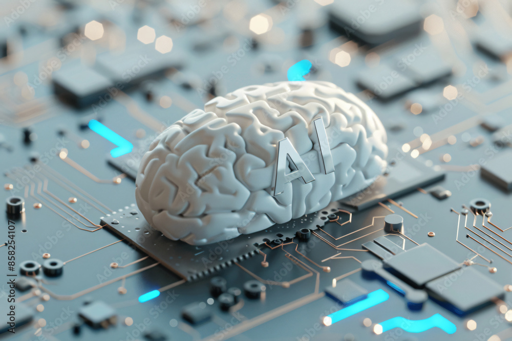 3D logo of "AI" in the shape of an artificial intelligence brain on top ...