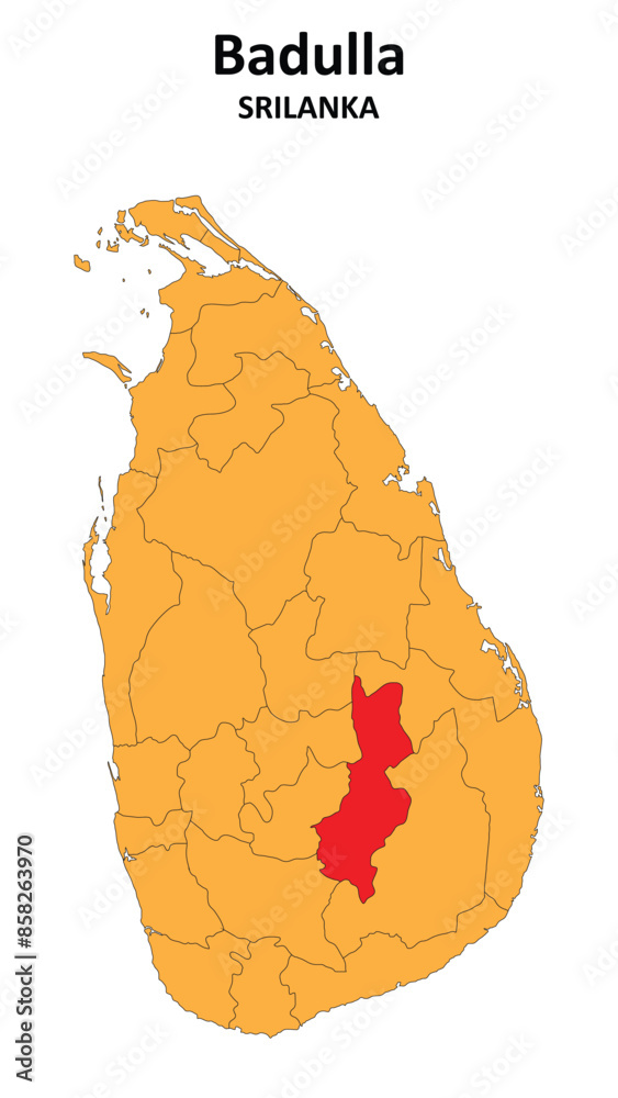 Badulla Map is highlighted on the Srilanka map with detailed state and ...