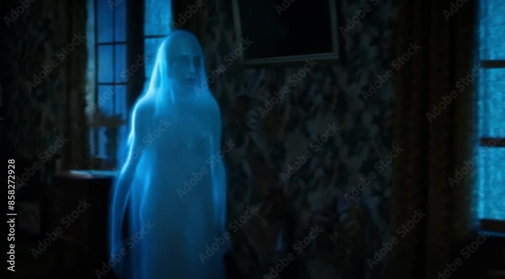 A ghostly figure, with a wispy, translucent form, soaring silently ...