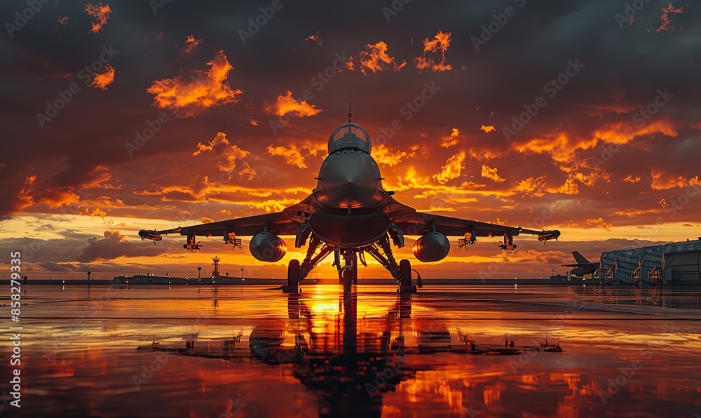 Stunning sunset silhouettes military jet pilot against aircraft ...