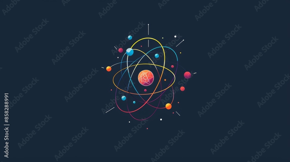 A colorful diagram of a carbon atom, detailing the positions of ...