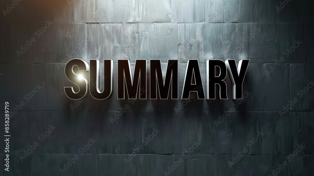 3D Text 'Summary' on Modern Concrete Wall, Concept of Concluding ...