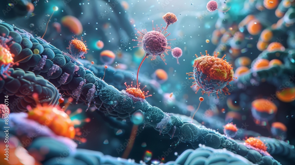 A digital rendering of a toxic molecule penetrating a cell membrane ...