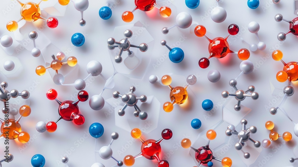 A high-resolution image of molecular models on a white background ...