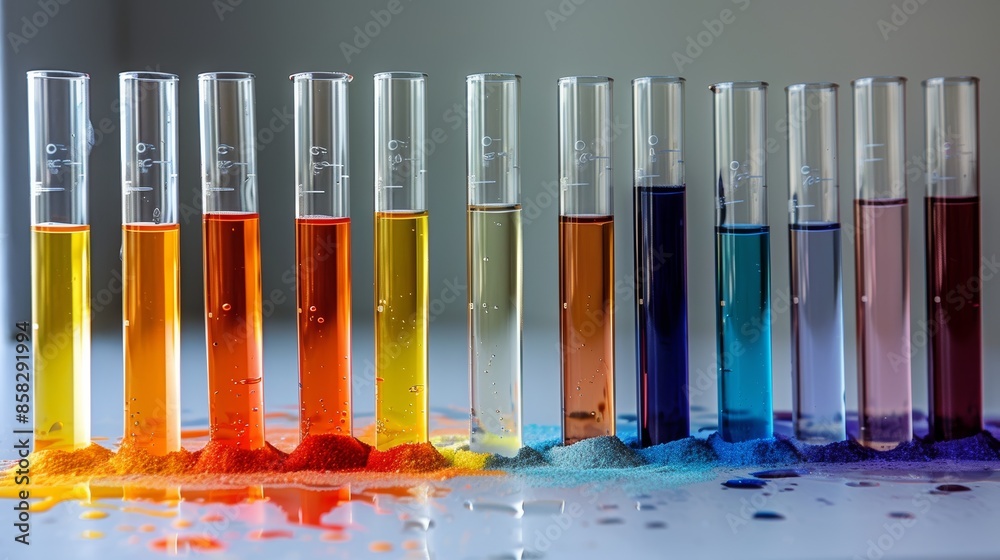 A series of test tubes containing buffer solutions of different pH ...
