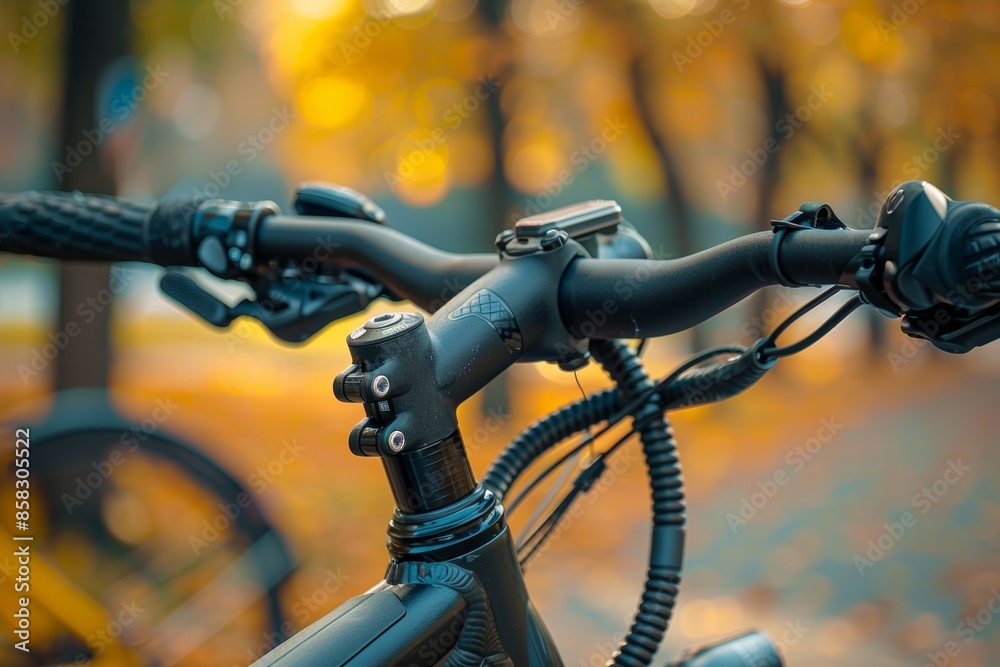 Handbrake and handlebar on a bicycle. Hand brakes located on a bicycle ...