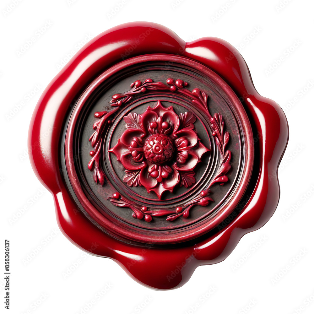 Postage red wax seal scroll stamp sign with flower design isolated on ...
