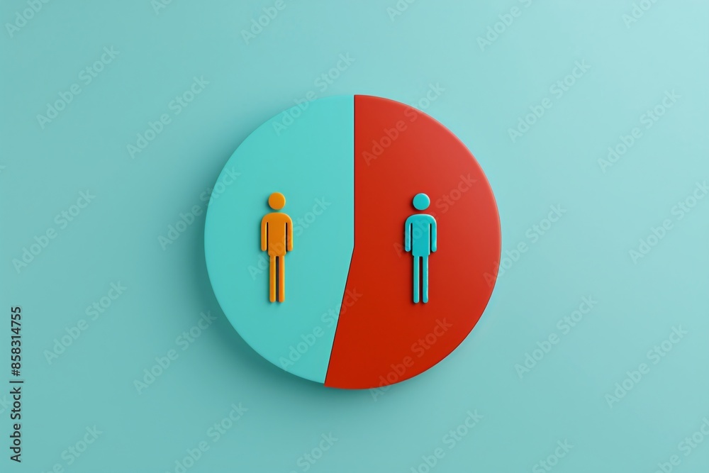 3D pie chart with male and female icons representing gender comparison ...
