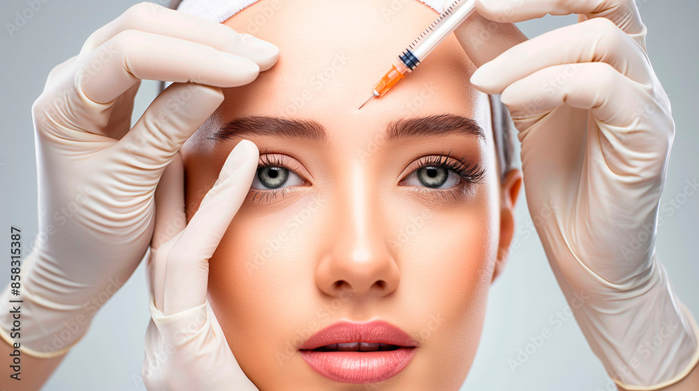 Botox injections, neurotoxin botulinum into the skin, Young women ...