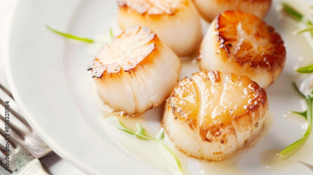 Minimalist design: Dish of seared scallops with caramelized exterior ...