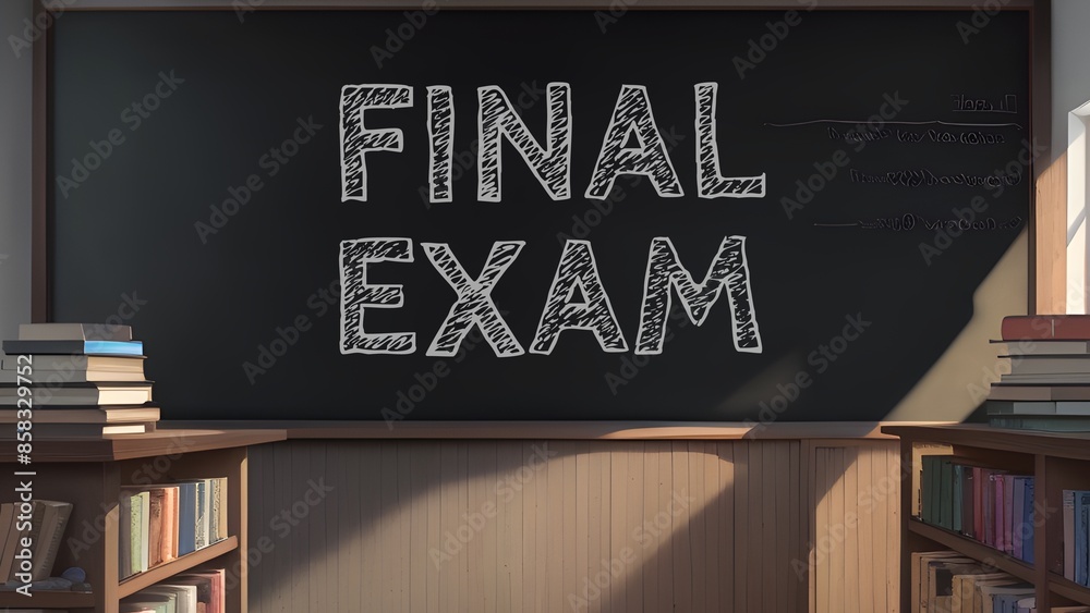 illustration of a classroom with a blackboard bearing the messages ...