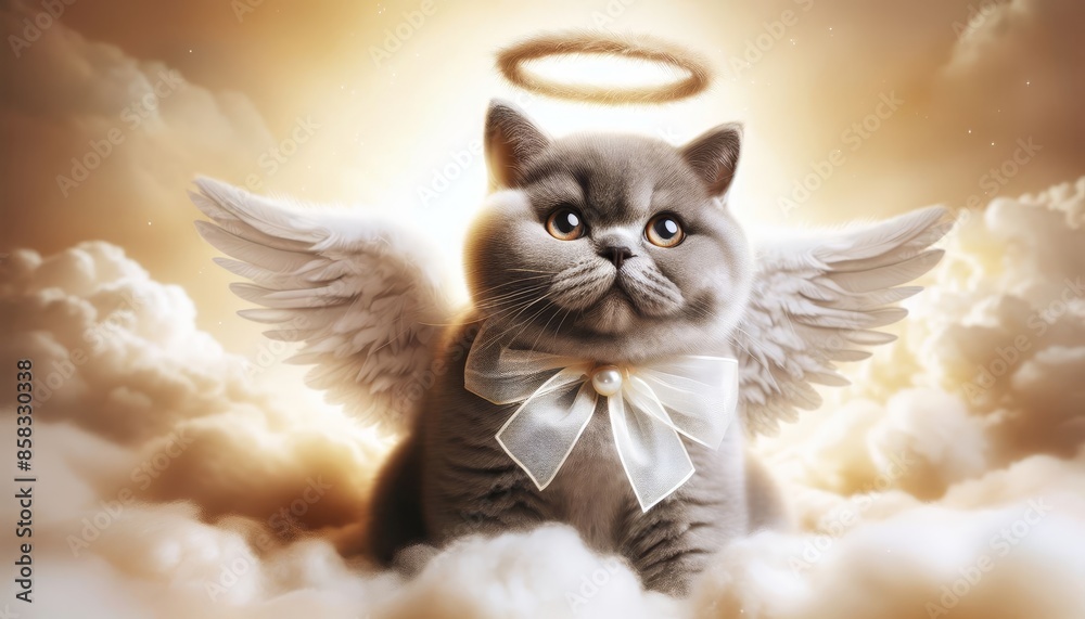 Feline Angel in the Heavenly Clouds - A fluffy gray cat with white ...