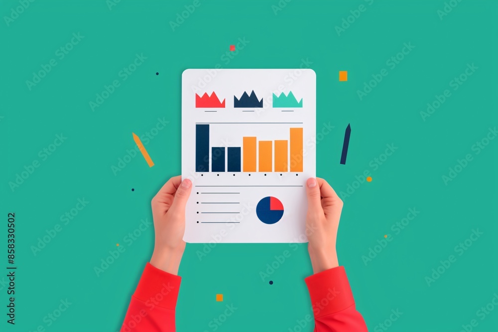 Person holding a business analytics chart with graphs and data, bright ...