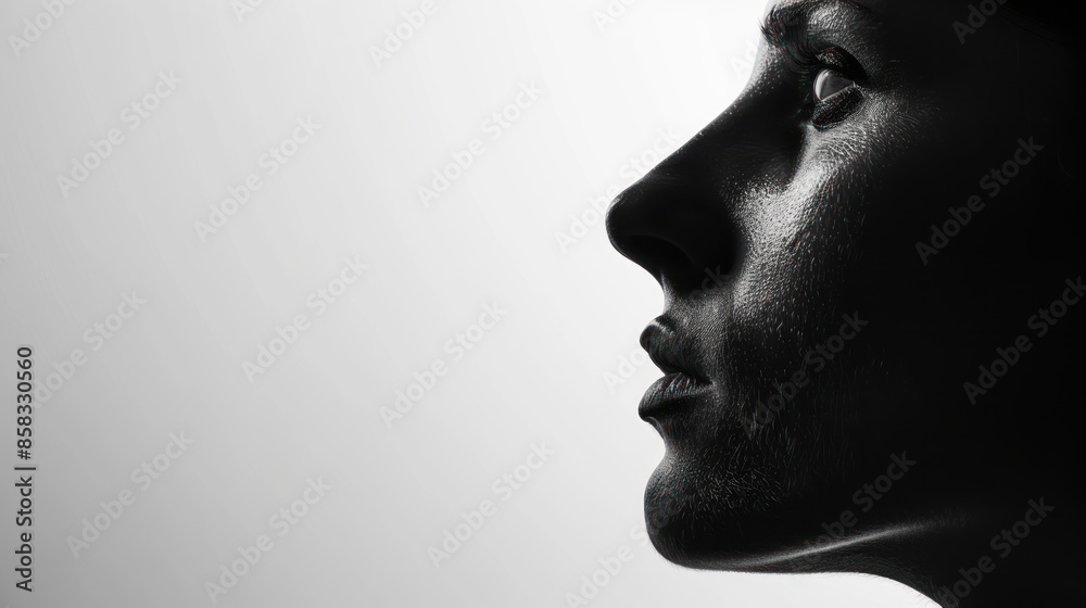 A human face in profile against a plain white background, with plenty ...