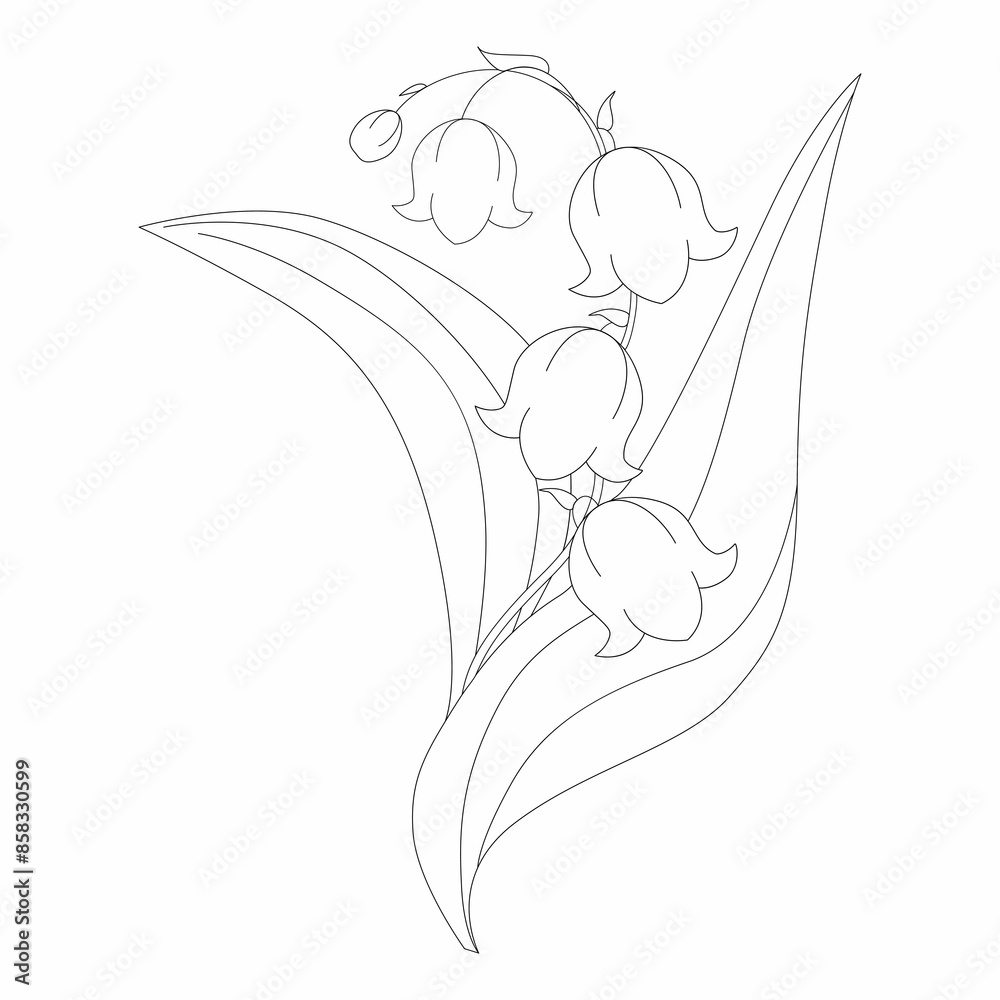 Vector isolated simple minimal one lily valley branch twig with glowers ...