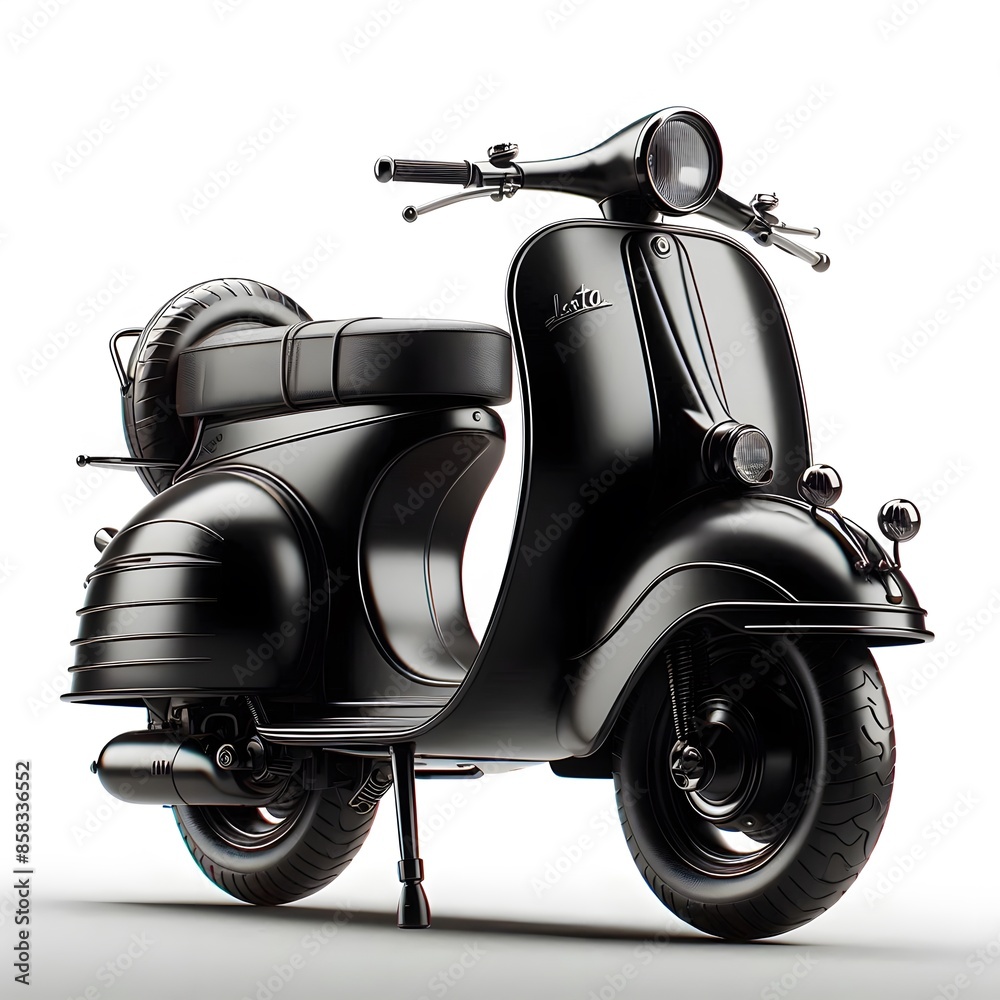 Black Retro Vintage Scooter Isolated on White Background. Modern ...